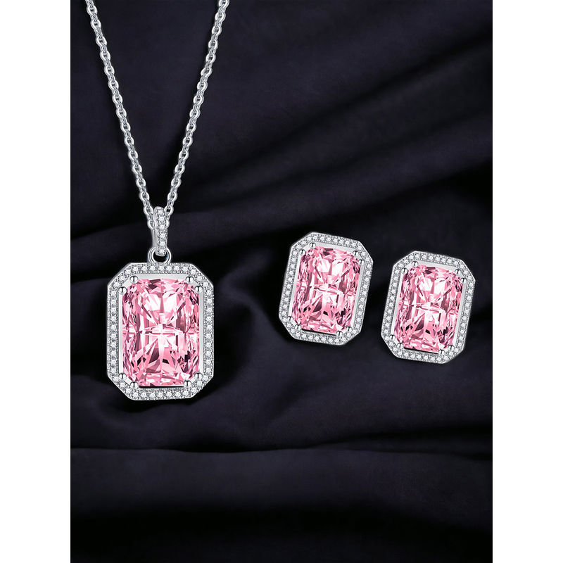 Buy Designs & You Silver Plated Cz Studded Anti Tarnish Pink Geometric ...