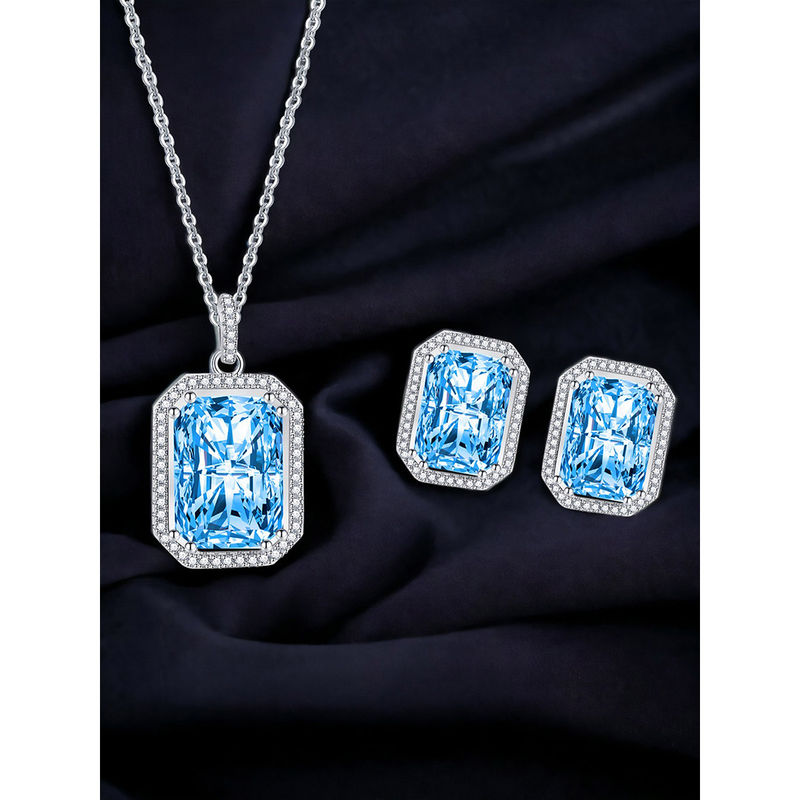 Buy Designs & You Silver Plated Cz Studded Anti Tarnish Blue Geometric ...