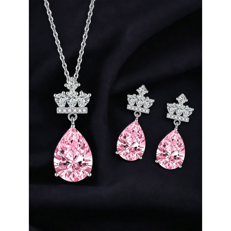 Buy Designs & You Silver Plated Cz Studded Anti Tarnish Pink Teardrop ...
