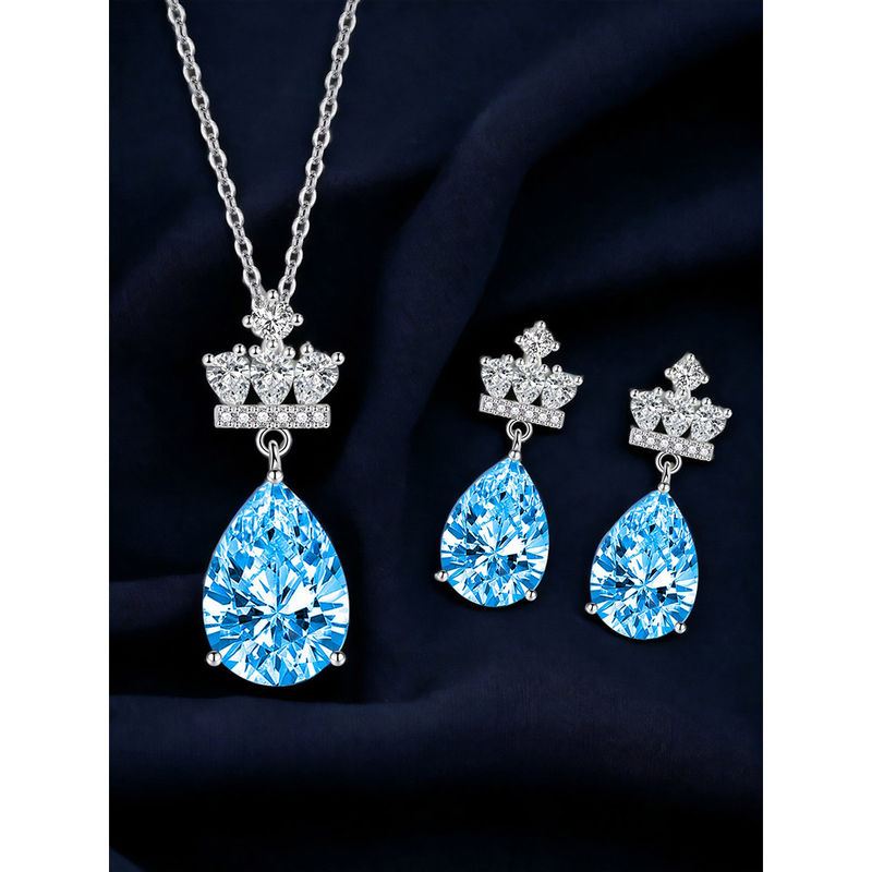 Buy Designs & You Silver Plated Cz Studded Anti Tarnish Blue Teardrop ...