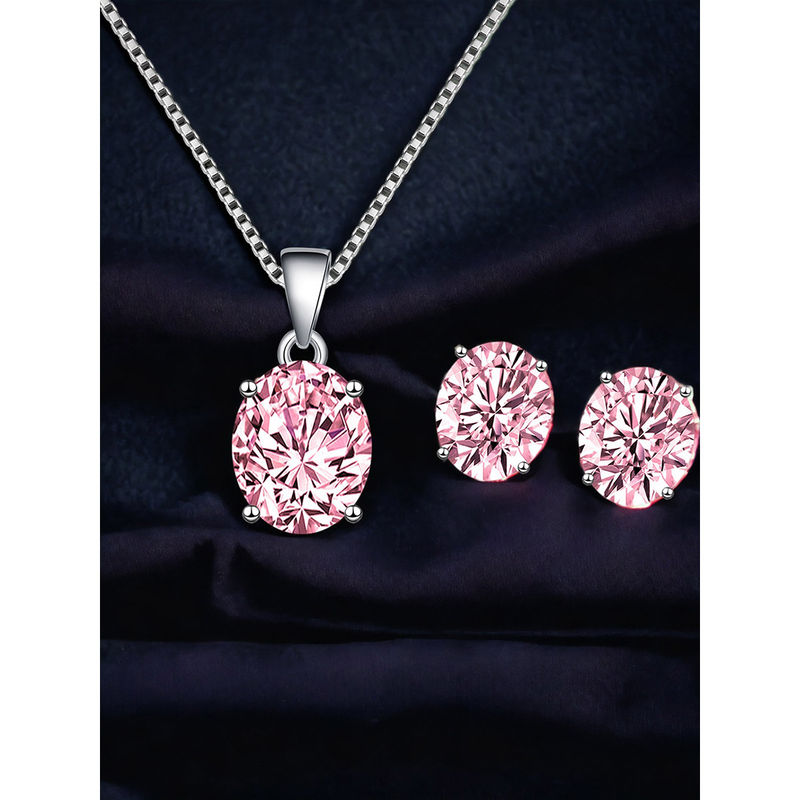Buy Designs & You Silver Plated Cz Studded Anti Tarnish Pink Oval Shape ...