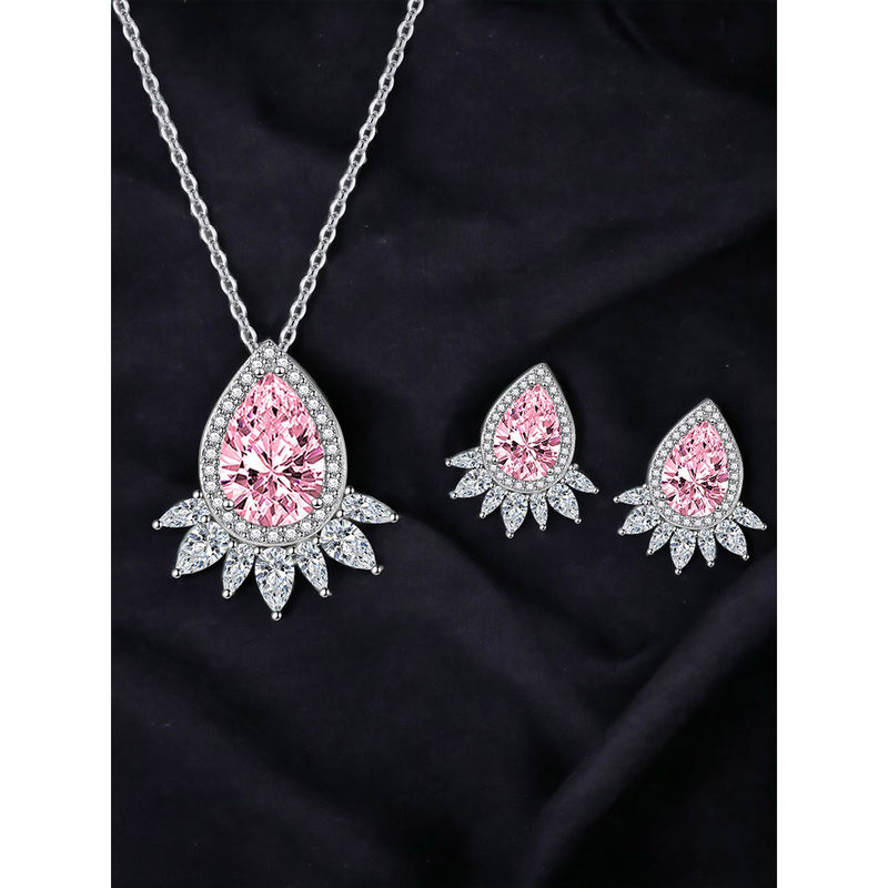 Buy Designs & You Silver Plated Cz Studded Anti Tarnish Pink Teardrop ...