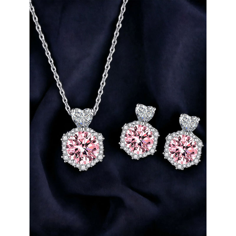 Buy Designs & You Silver Plated Cz Studded Anti Tarnish Pink Hexagonal ...