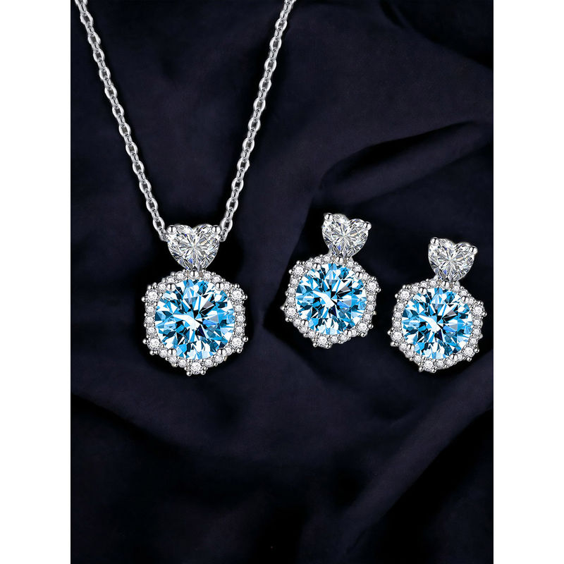 Buy Designs & You Silver Plated Cz Studded Anti Tarnish Blue Hexagonal ...