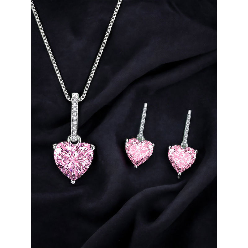 Buy Designs & You Silver Plated Cz Studded Anti Tarnish Pink Heart ...