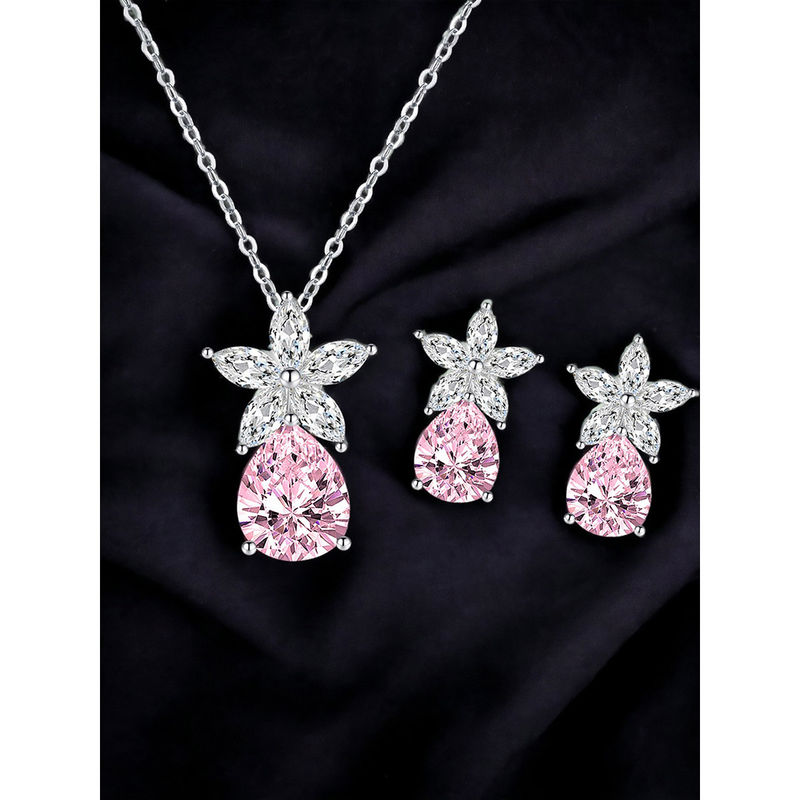 Buy Designs & You Silver Plated Cz Studded Anti Tarnish Pink Teardrop ...