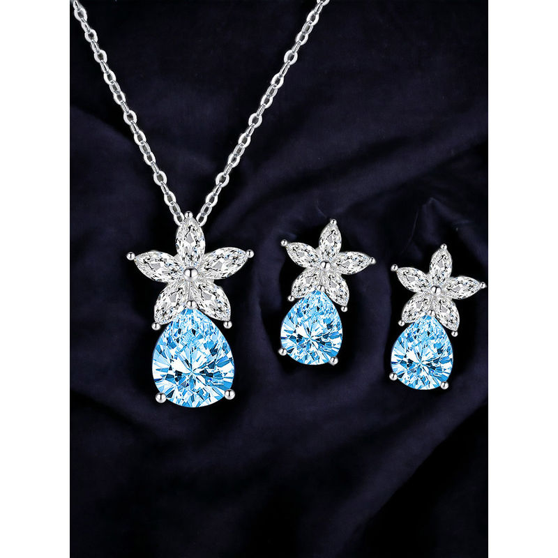 Buy Designs & You Silver Plated Cz Studded Anti Tarnish Blue Teardrop ...