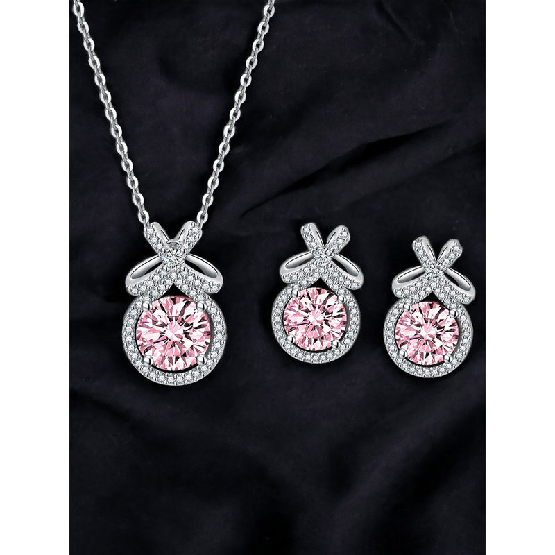 Buy Designs & You Silver Plated Cz Studded Anti Tarnish Pink Round ...