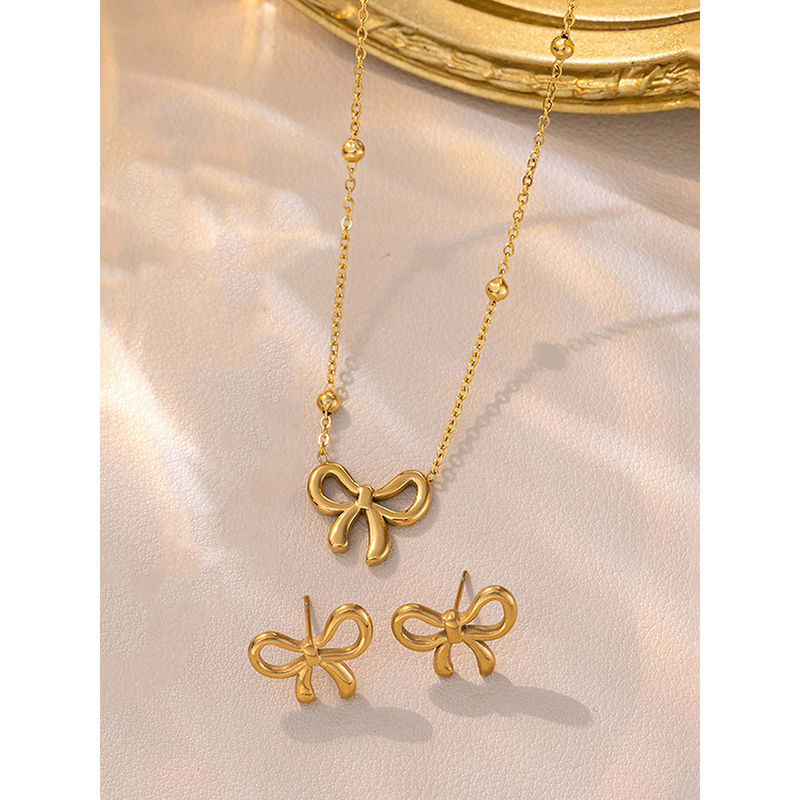Buy Designs & You Stainless Steel Gold Plated Anti Tarnish Bow Themed ...