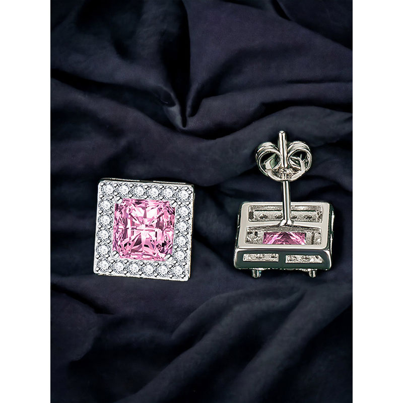 Buy Designs & You Silver Plated Cz Studded Anti Tarnish Pink Square ...