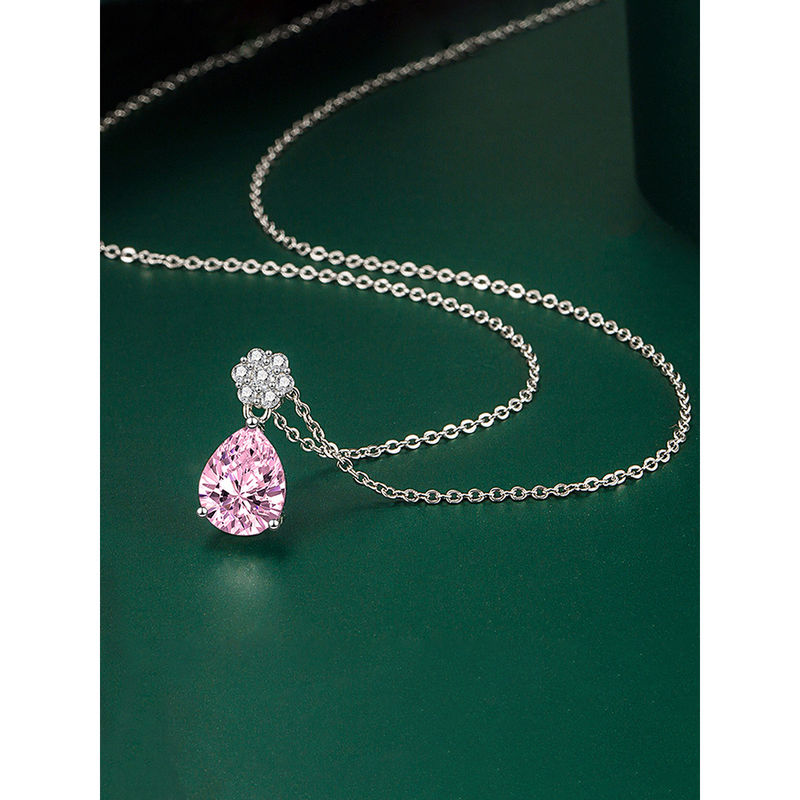 Buy Designs & You Silver Plated Cz Studded Anti Tarnish Pink Teardrop ...