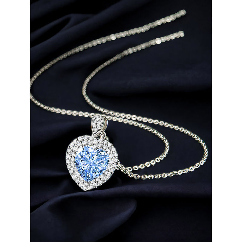 Buy Designs & You Silver Plated Cz Studded Anti Tarnish Blue Heart ...