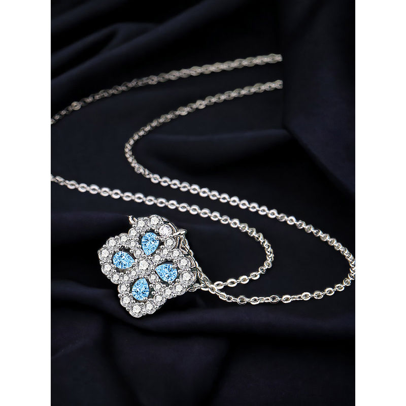 Buy Designs & You Silver Plated Cz Studded Anti Tarnish Blue Clover ...