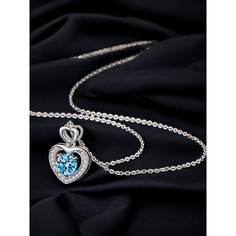 Buy Designs & You Silver Plated Cz Studded Anti Tarnish Blue Heart ...