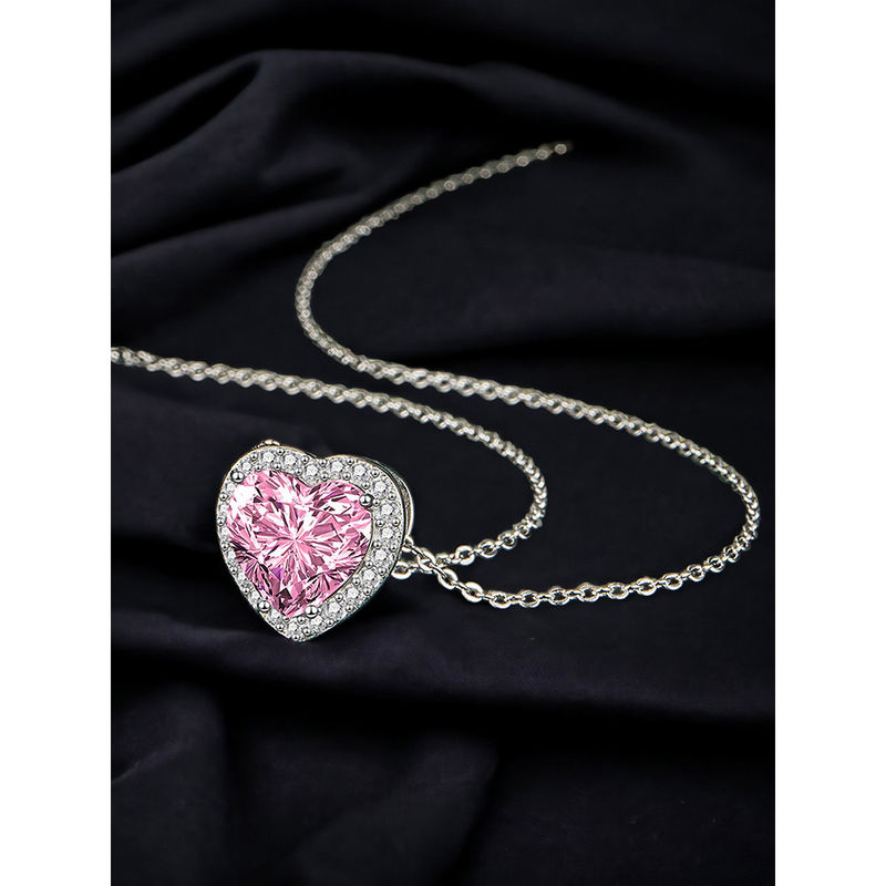 Buy Designs & You Silver Plated Cz Studded Anti Tarnish Pink Heart ...