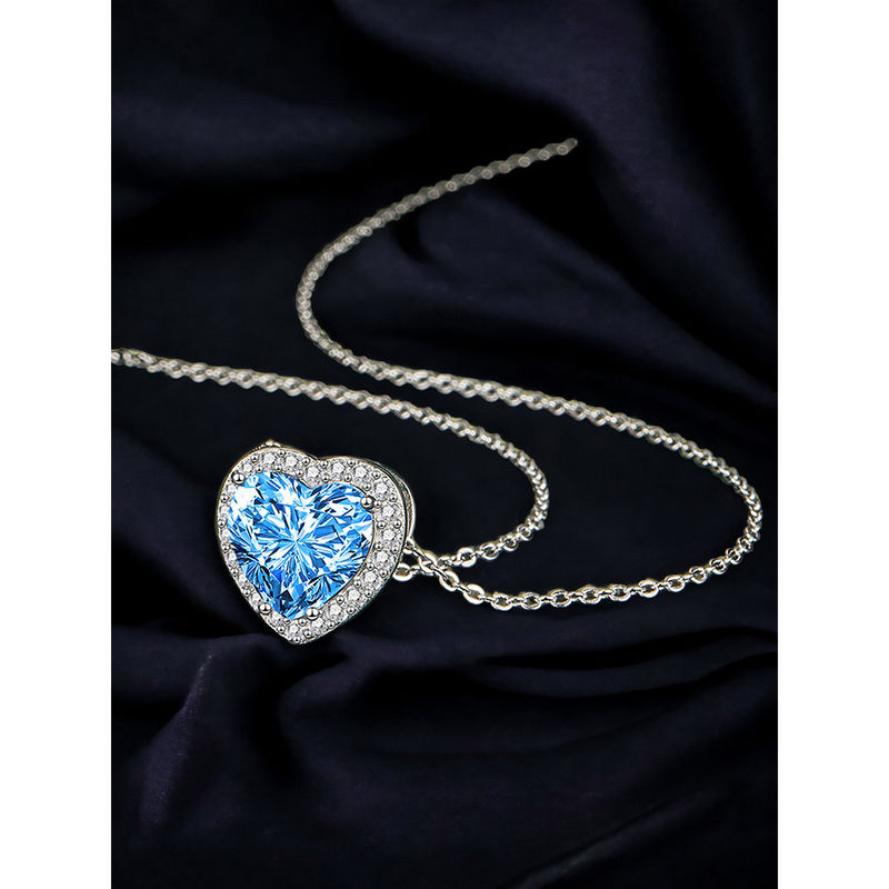 Buy Designs & You Silver Plated Cz Studded Anti Tarnish Blue Heart ...