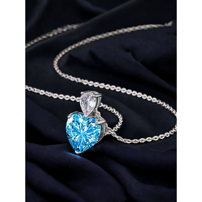 Buy Designs & You Silver Plated Cz Studded Anti Tarnish Blue Heart ...