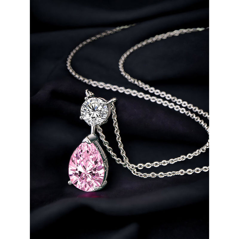 Buy Designs & You Silver Plated Cz Anti Tarnish Pink Teardrop Shape ...
