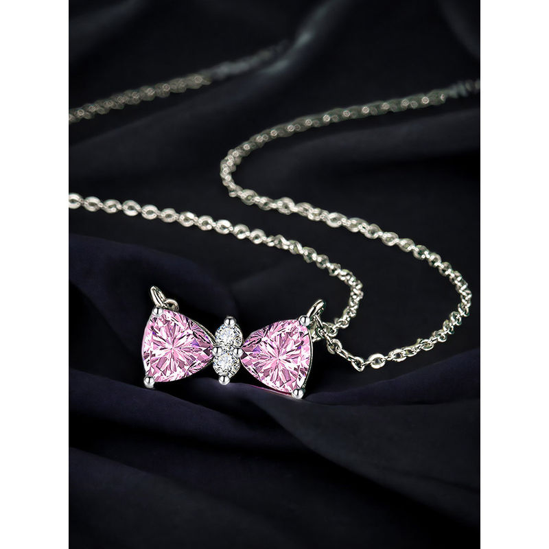Buy Designs & You Silver Plated Cz Studded Anti Tarnish Pink Bow Like ...