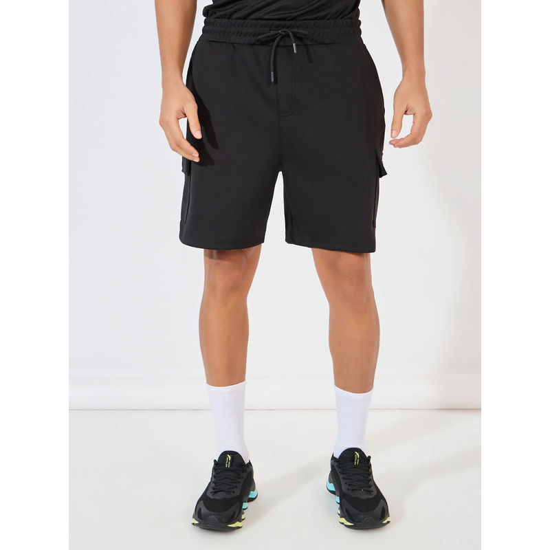 Buy Styli Black Men Solid Cargo Fit Scuba Shorts Online