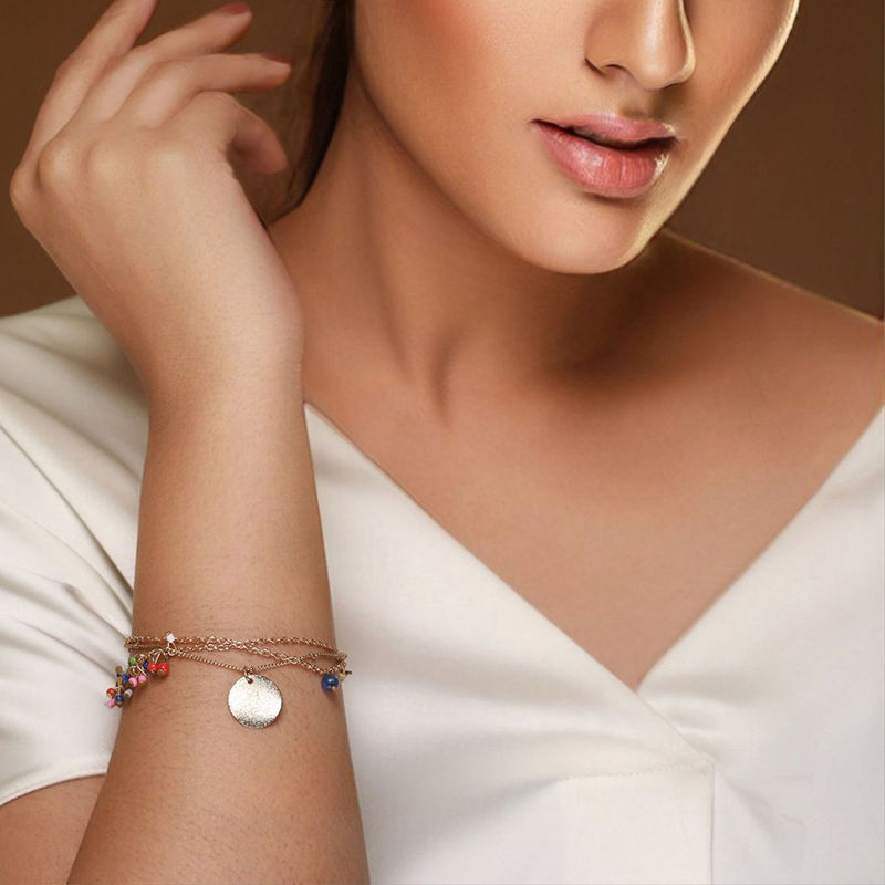 Buy PRITA Multilayer Beaded Link Coin Gold-Plated Bracelet Online