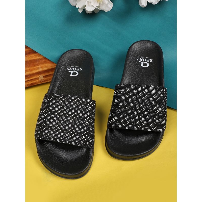 Buy Carlton London Women Black Printed Sliders Online