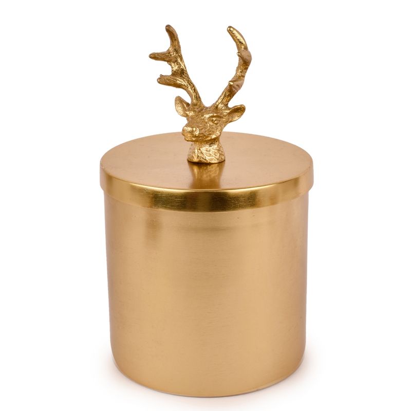 Buy Manor House Metal Gold Jar with Reindeer Lid 6.7 Inches Tall Online
