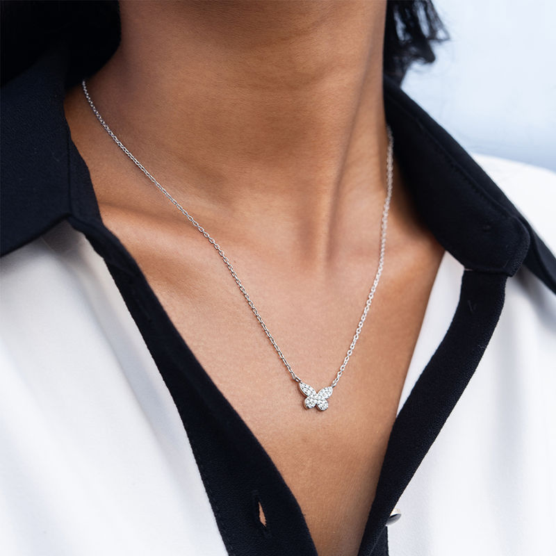 Buy Shaya by CaratLane Fluttering Wings Butterfly Necklace In Rhodium ...