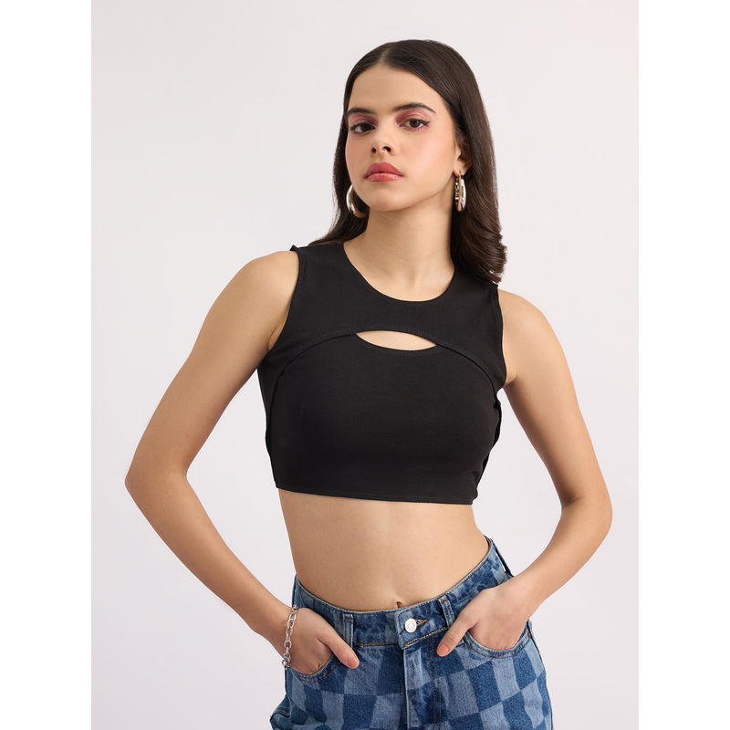 Buy MIXT by Nykaa Fashion Black Solid Overlay Crop Tank Top Online