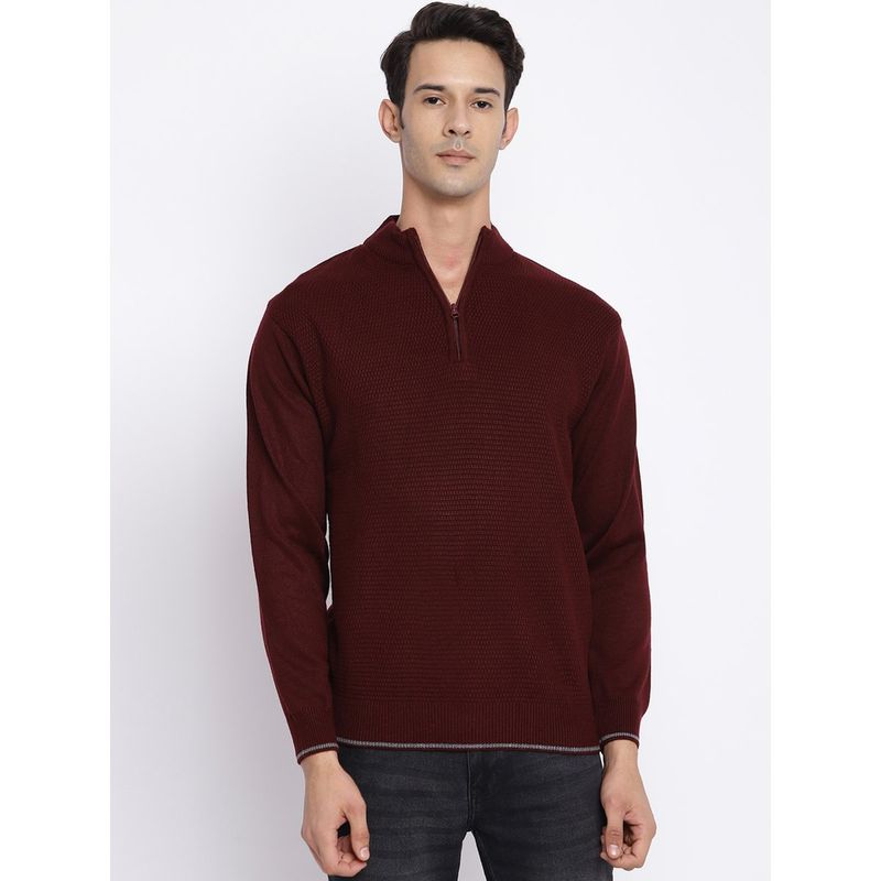 Buy Cantabil Mandarin Collar Maroon Sweater Online