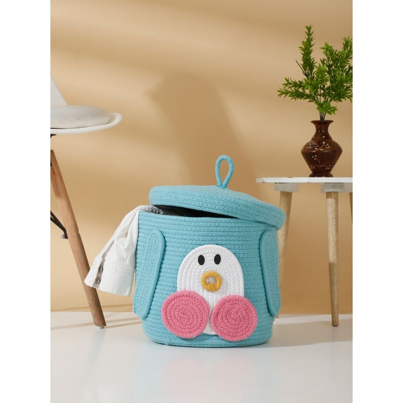 Buy HOSTA HOMES Pure Cotton Cartoon Face Hand Woven Laundry Hamper with ...