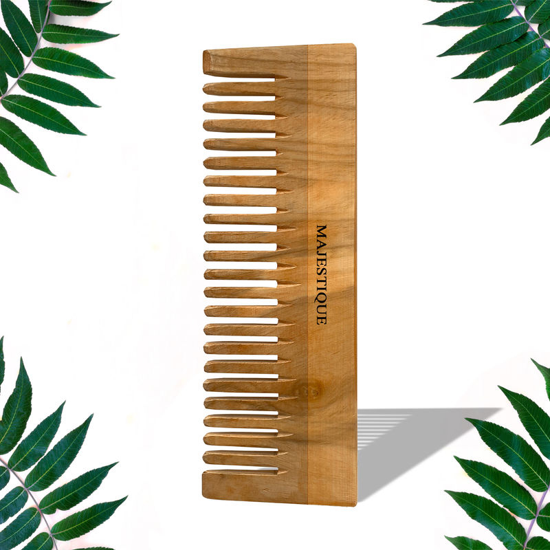 Buy Majestique Wooden Wide Tooth Comb - Ideal for Detangling & Styling ...