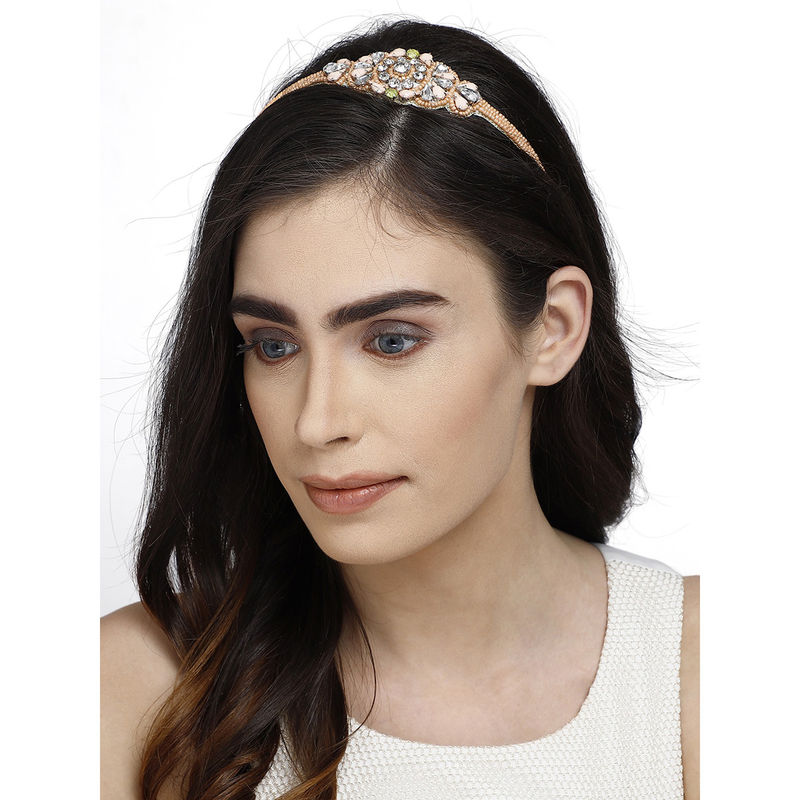 Buy Anekaant Peach and Multi Embellished Velvet Hair Band Online