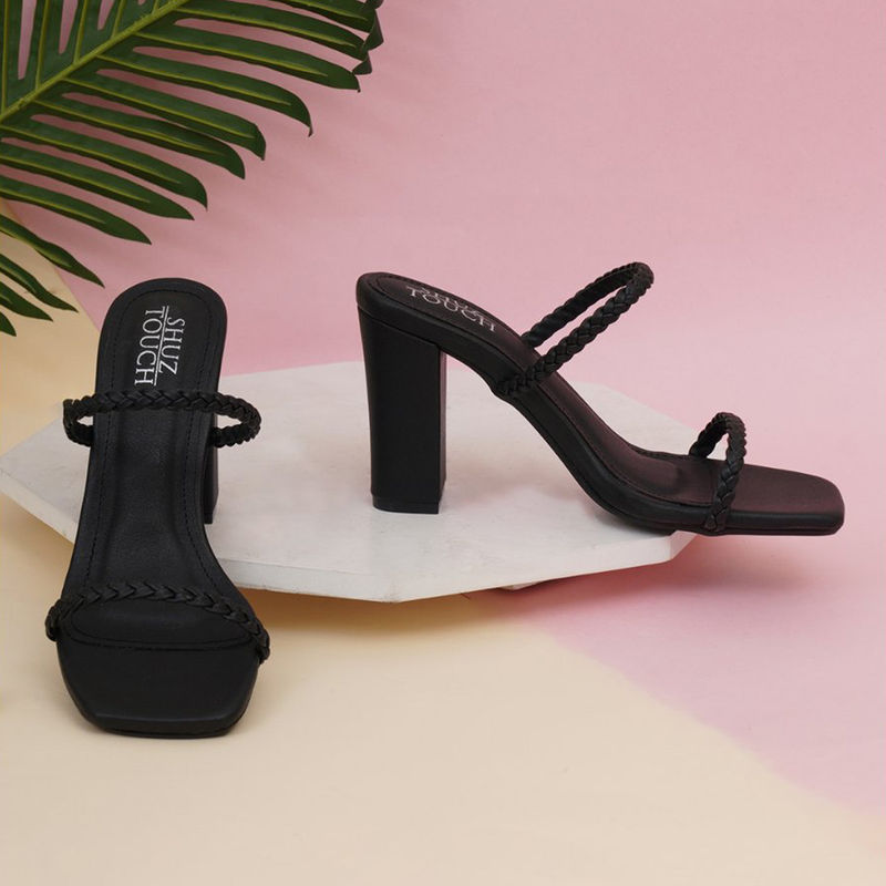 Buy SHUZ TOUCH Braided Black Block Heels Online