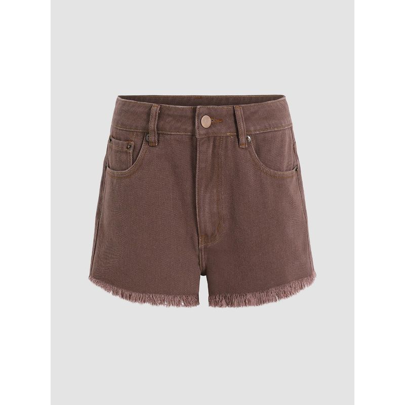 Buy Cider Solid Tassel Denim Shorts Online