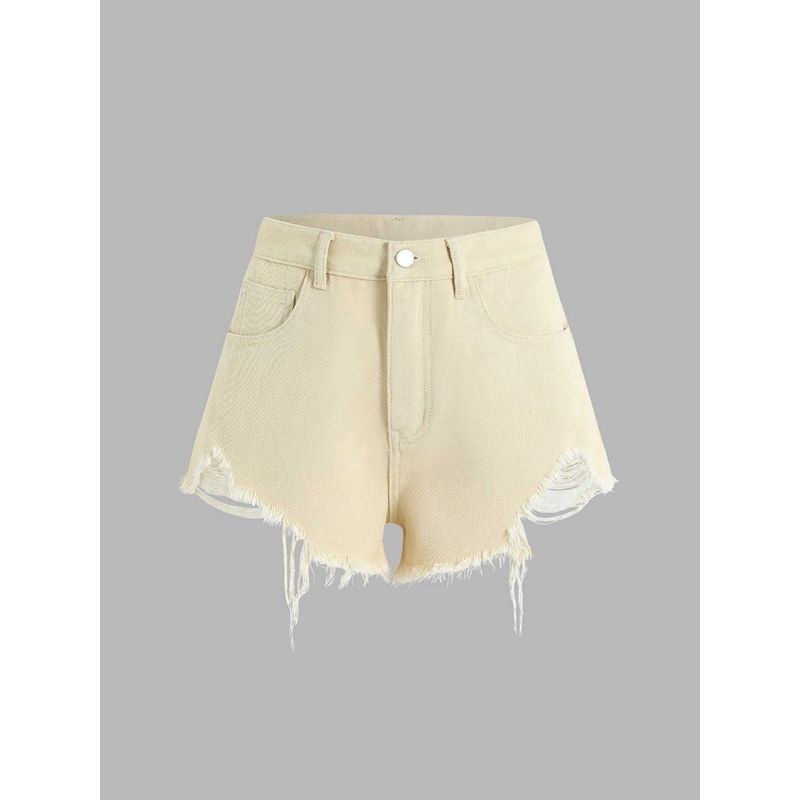 Buy Cider Solid Denim Ripped Shorts Online