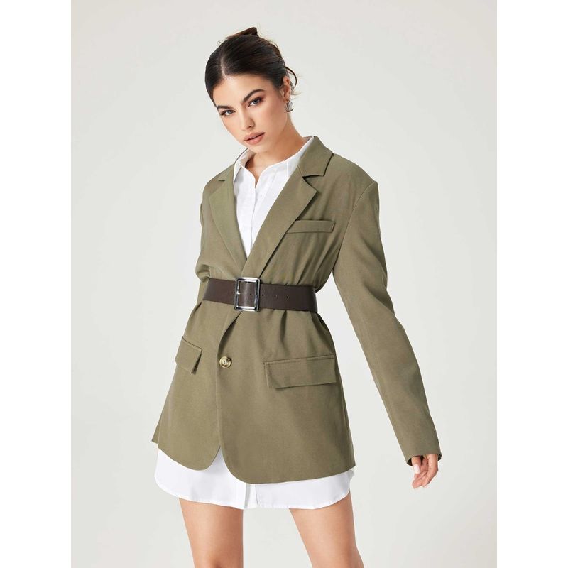Buy Cider Solid Blazer With Belt (Set of 2) Online