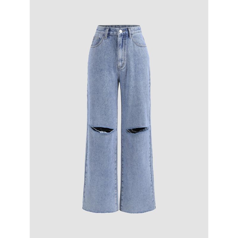 Buy Cider Solid Ripped Wide Leg Jeans Online