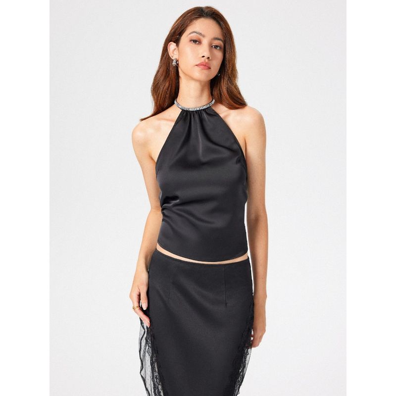 Buy Cider Satin Solid Halter Top Online