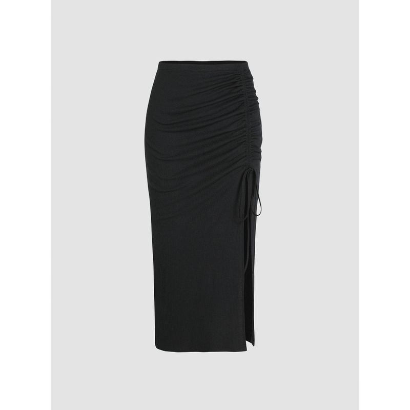 Buy Cider Solid Drawstring Split Maxi Skirt Online