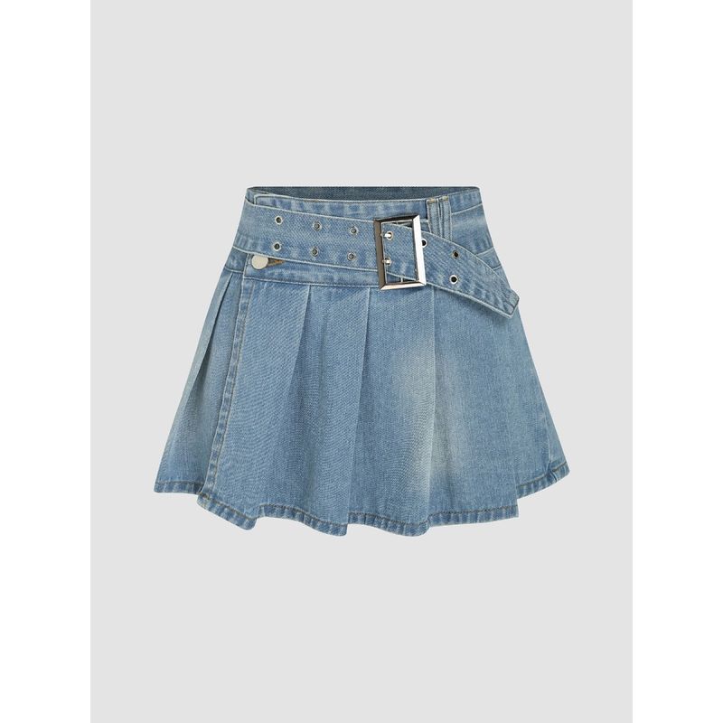 Buy Cider Denim Pleated Ruffle Mini Skirt (Set of 2) Online