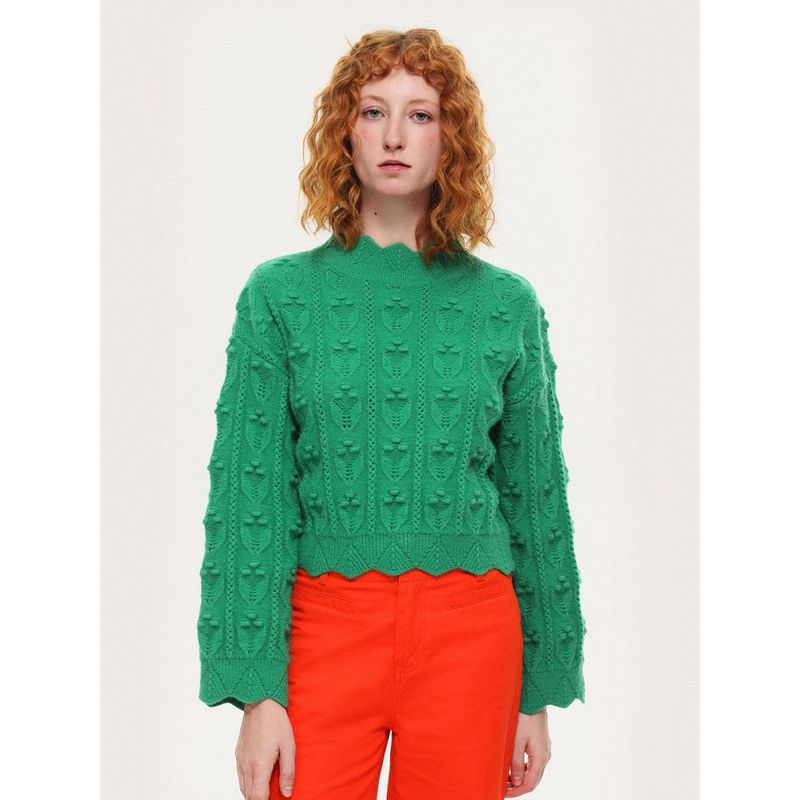 Buy Cider Tractor Green Textured High Neck Sweater Online