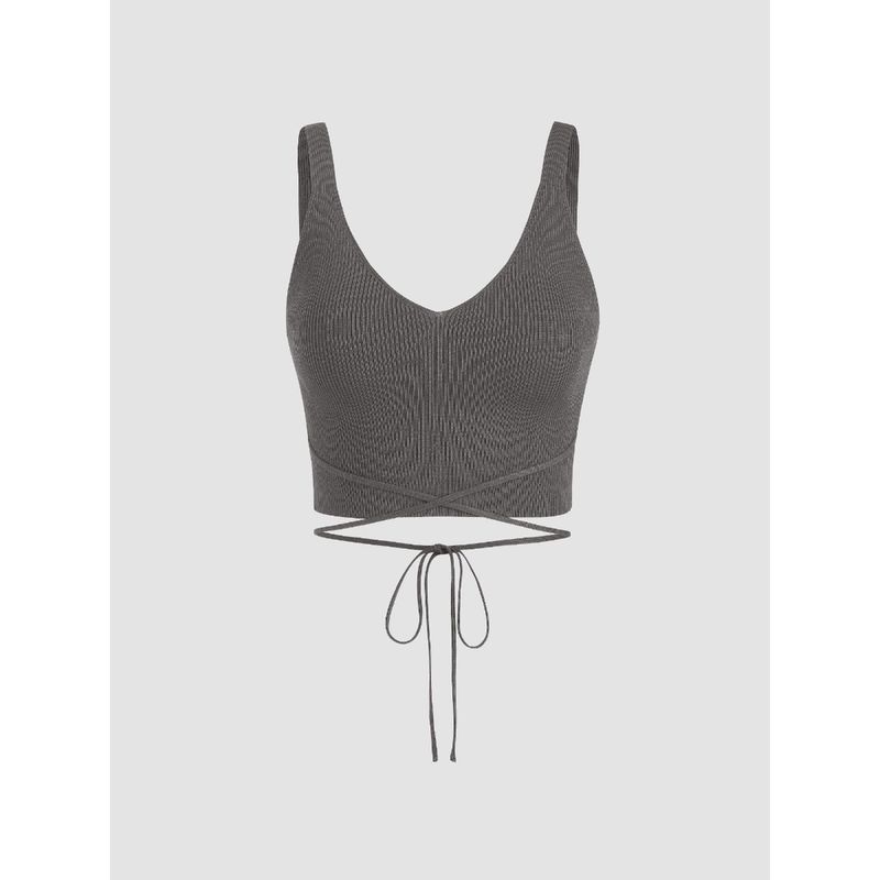 Buy Cider Solid Rib Knit Knotted Tank Top Online
