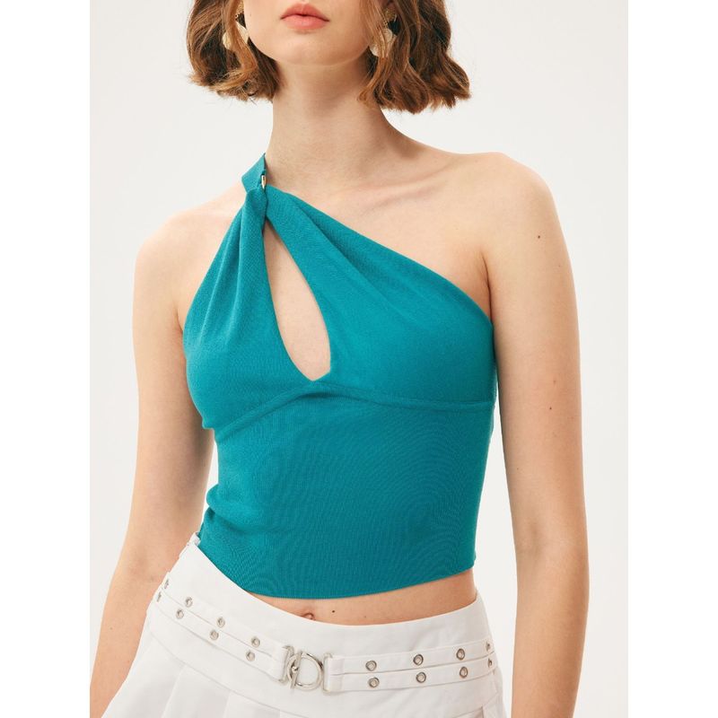 Buy Blue Solid One Shoulder Crop Top Online