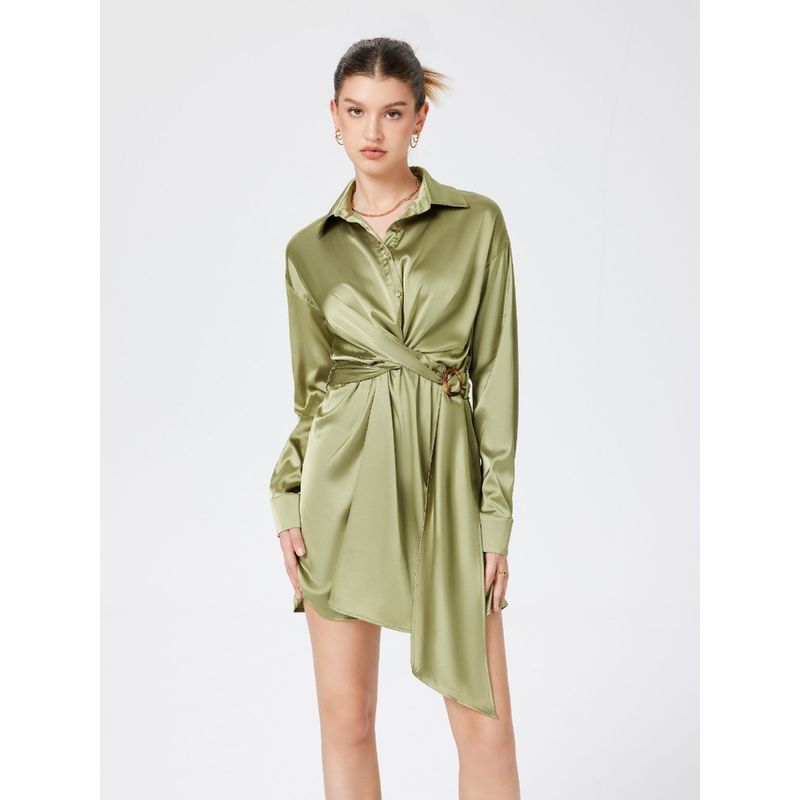 Buy Cider Satin Collar Button Up Mini Dress Online