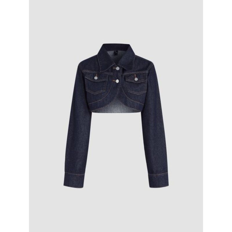 Buy Cider Denim Collar Pocket Crop Jacket Online