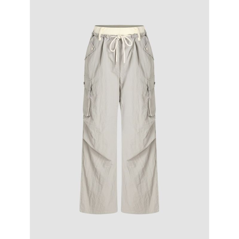 Buy Cider Mid Waist Drawstring Wide Leg Cargo Pants Online