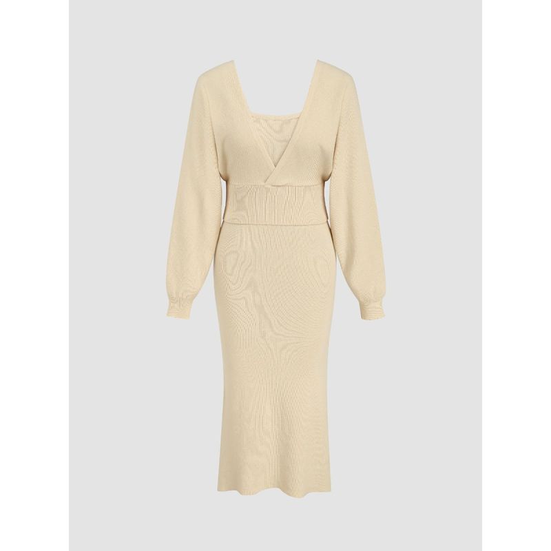 Buy Cider Knit U Neckline Solid Backless Midi Dress (Set of 2) Online