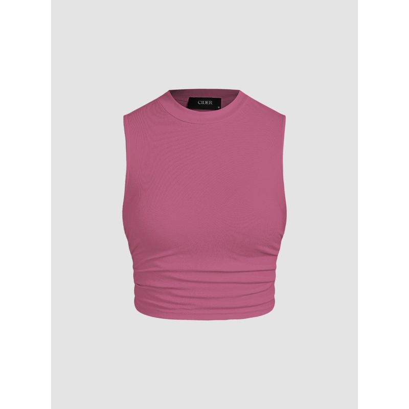 Buy Cider Solid Sleeveless Ruched Crop Top Online
