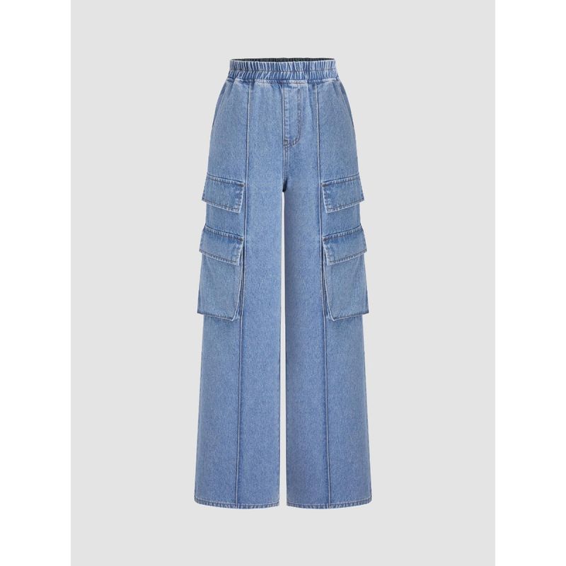 Buy Cider Denim Elastic Waist Solid Pocket Cargo Jeans Online